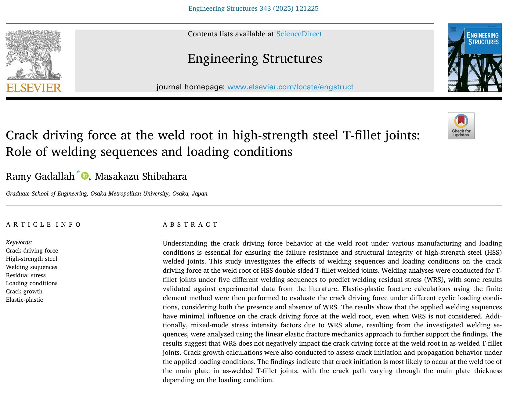 論文：Ramy先生が執筆し、 Engineering Structures (Impact Factor 6.4) に投稿していた論文が ...